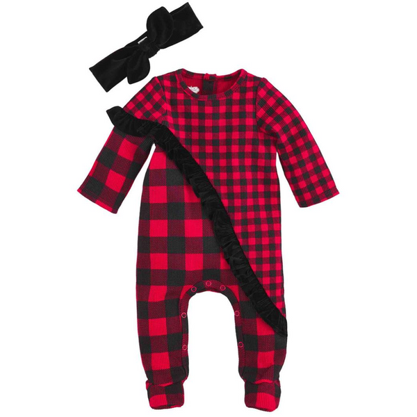 Cute Red and Black Check Velvet Buffalo Sleeper Set with Headband ...