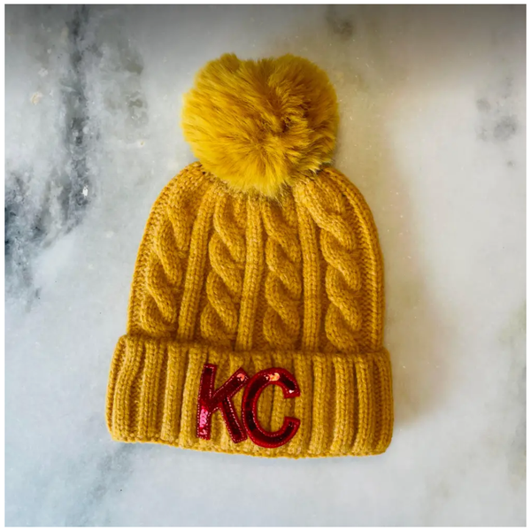 Gold Beanie with Red KC Bling Lettering